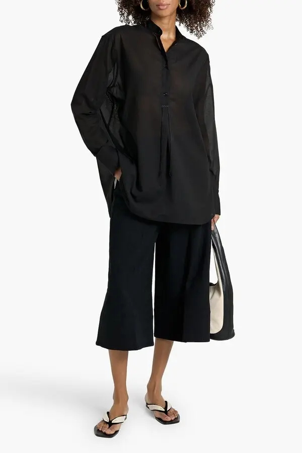 TOTEME Cotton Voile Shirt With Tasseled Details - Black