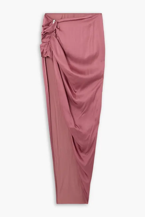 Rick Owens Edfu Ruffled Asymmetric Draped Satin Maxi Skirt - Antique Rose