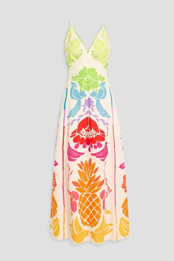 Farm Rio Embroidered Printed Linen-blend Maxi Dress - Ivory