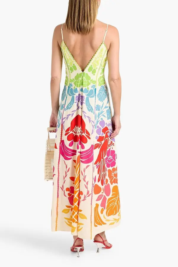 Farm Rio Embroidered Printed Linen-blend Maxi Dress