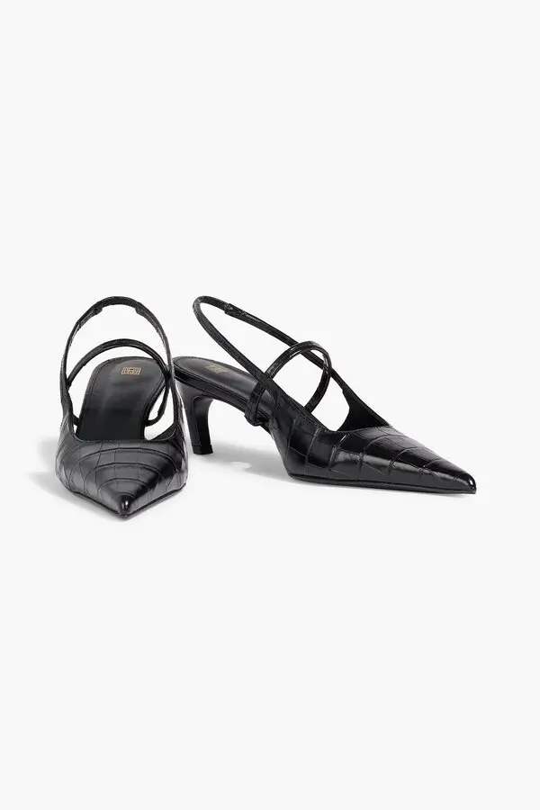 TOTEME Sharp Croceffect Leather Slingback Pumps