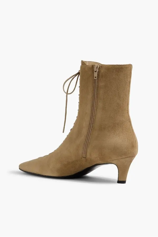 TOTEME Suede Square Toe Lace-up Ankle Boots