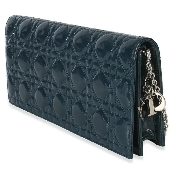 Dior Patent Cannage Lady Clutch With Chain - Blue