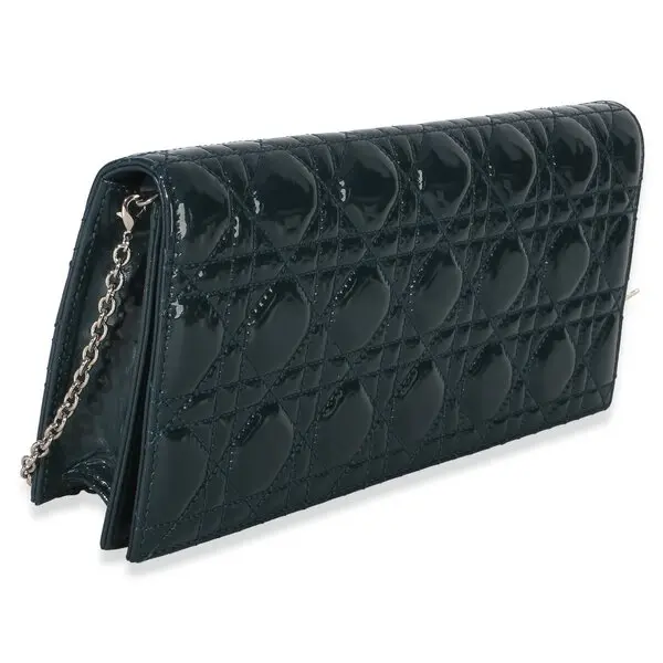 Dior Patent Cannage Lady Clutch With Chain - Blue