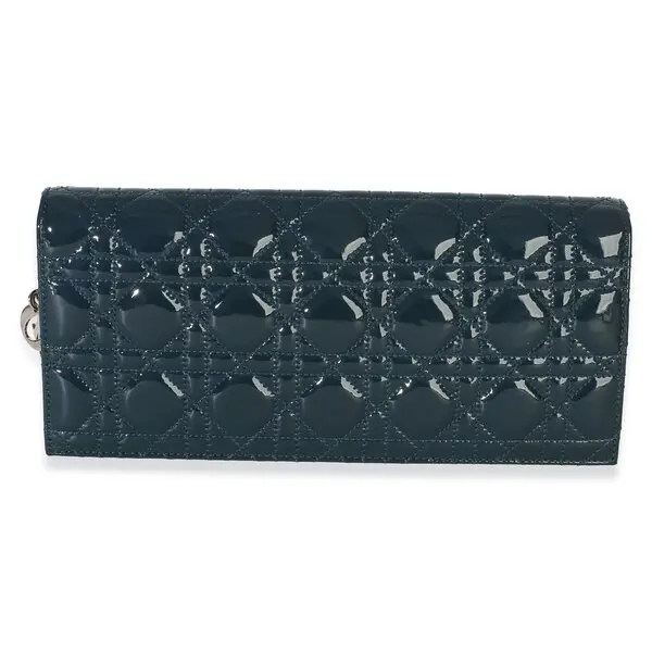 Dior Patent Cannage Lady Clutch With Chain - Blue