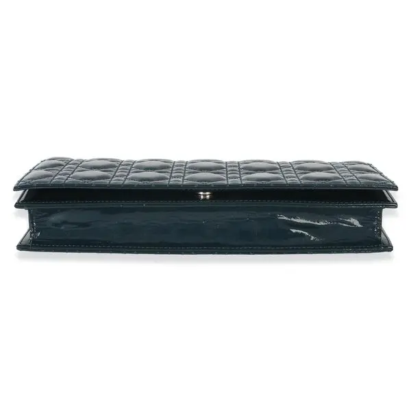 Dior Patent Cannage Lady Clutch With Chain - Blue