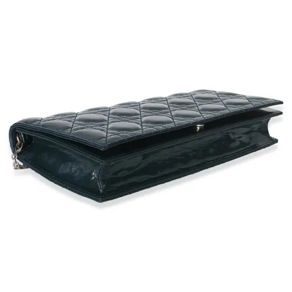 Dior Patent Cannage Lady Clutch With Chain - Blue