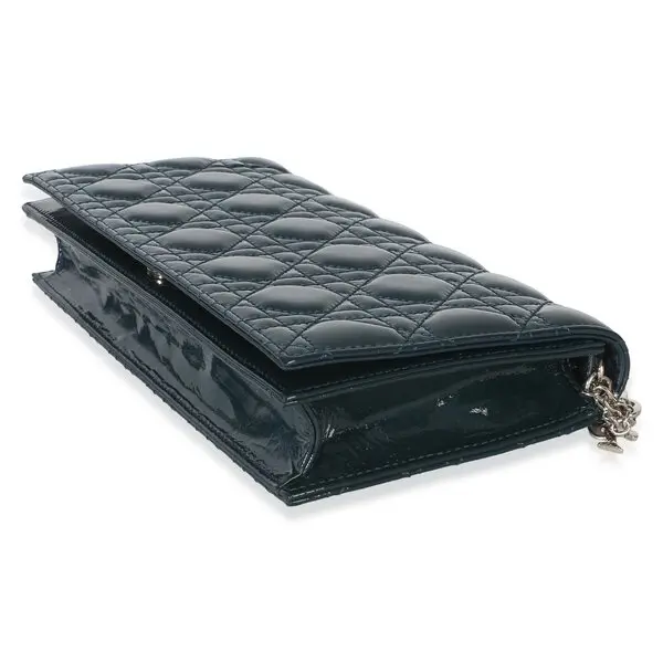 Dior Patent Cannage Lady Clutch With Chain - Blue