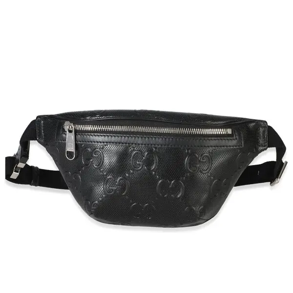 Gucci Calfskin Gg Tennis Embossed Belt Bag - Black