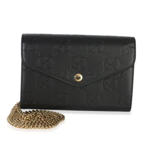 Gucci Calfskin Gg Debossed Chain Wallet - Black