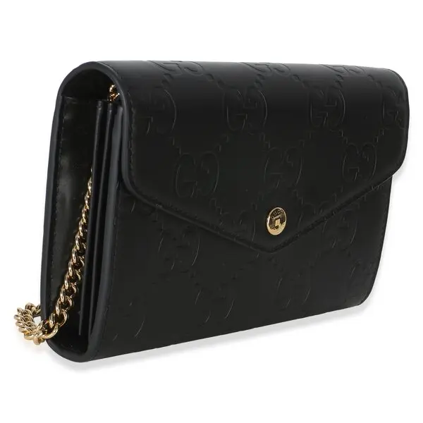Gucci Calfskin Gg Debossed Chain Wallet