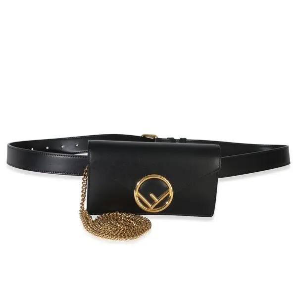 Fendi Leather Belt Bag With Chain And Gold-tone Logo - Black