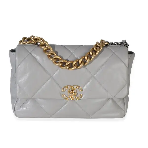 Chanel Grey Quilted Lambskin 19 Flap Bag - Gray