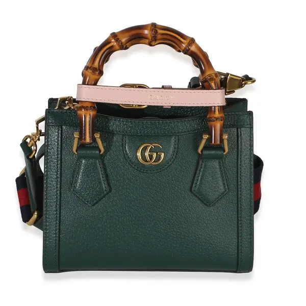Gucci Dark Textured Dollar Calfskin Diana Bamboo Top Handle Bag