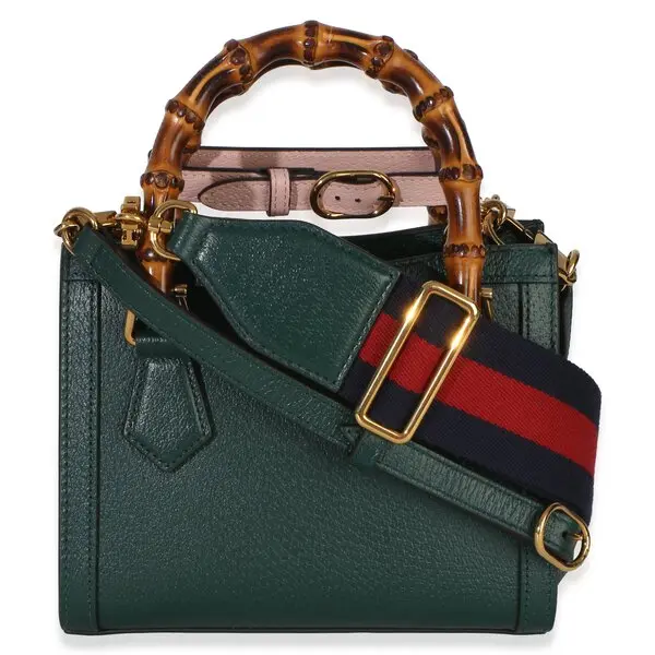 Gucci Dark Textured Dollar Calfskin Diana Bamboo Top Handle Bag