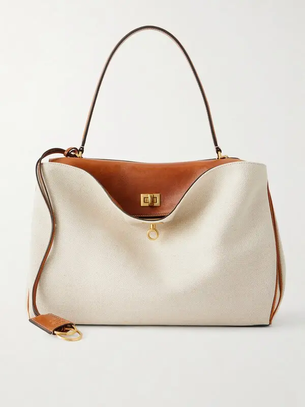 Balenciaga Rodeo Leather-trimmed Canvas Shoulder Bag - Neutrals