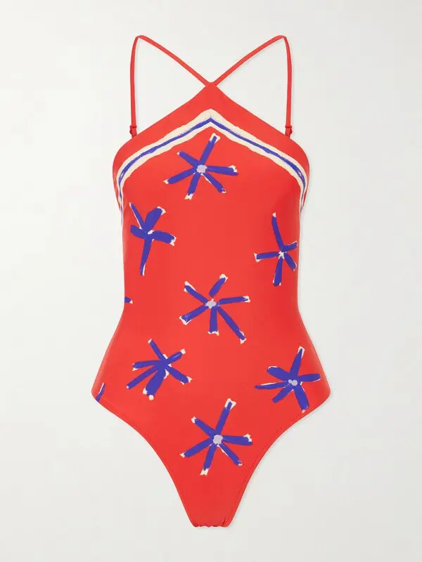 Staud Cadence Printed Halterneck One-piece - Red
