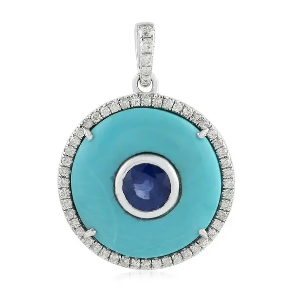 ARTISAN 18k White Gold Turquoise, Blue Sapphire, And Diamond Halo Pendant - White/blue