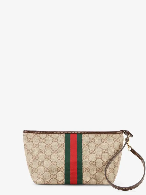 Gucci Gg Fabric Clutch With Nastro Web Detail