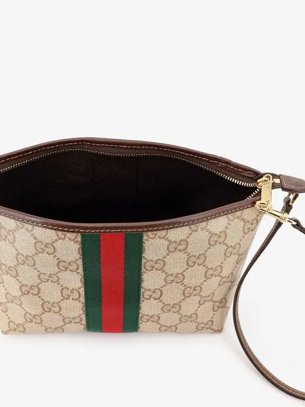 Gucci Gg Fabric Clutch With Nastro Web Detail