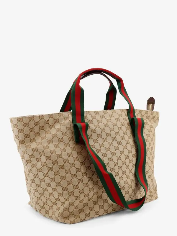 Gucci Gg Fabric Shopping Bag With Nastro Web Handle
