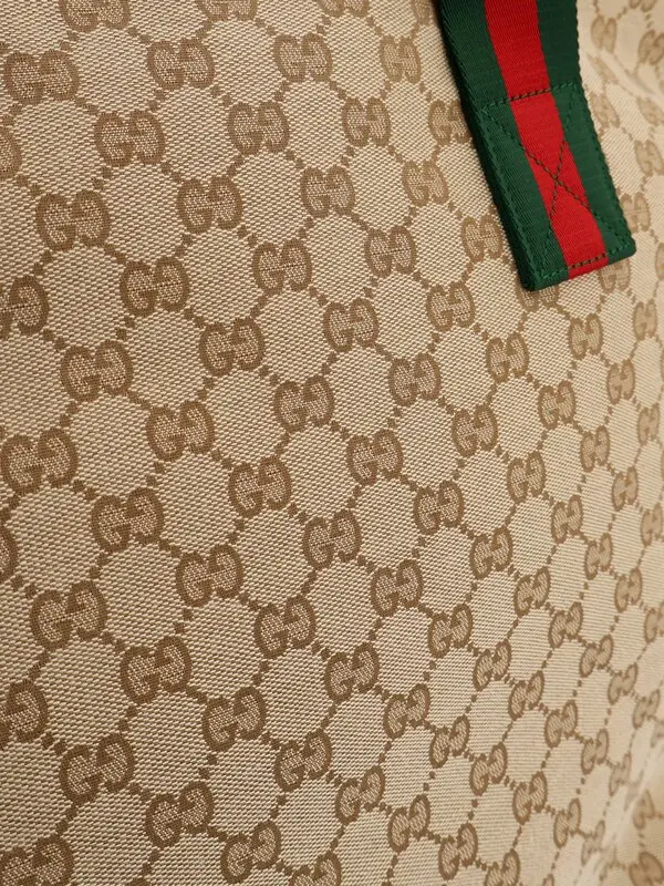 Gucci Gg Fabric Shopping Bag With Nastro Web Handle