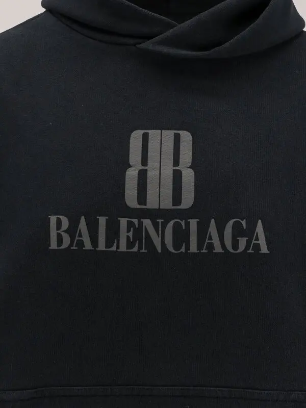 Balenciaga Cropped Cotton Logo Hoodie
