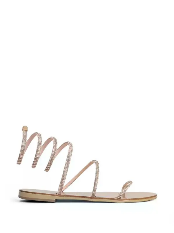 NICOLAS LAINAS Crystal Embellished Leather Flat Sandals
