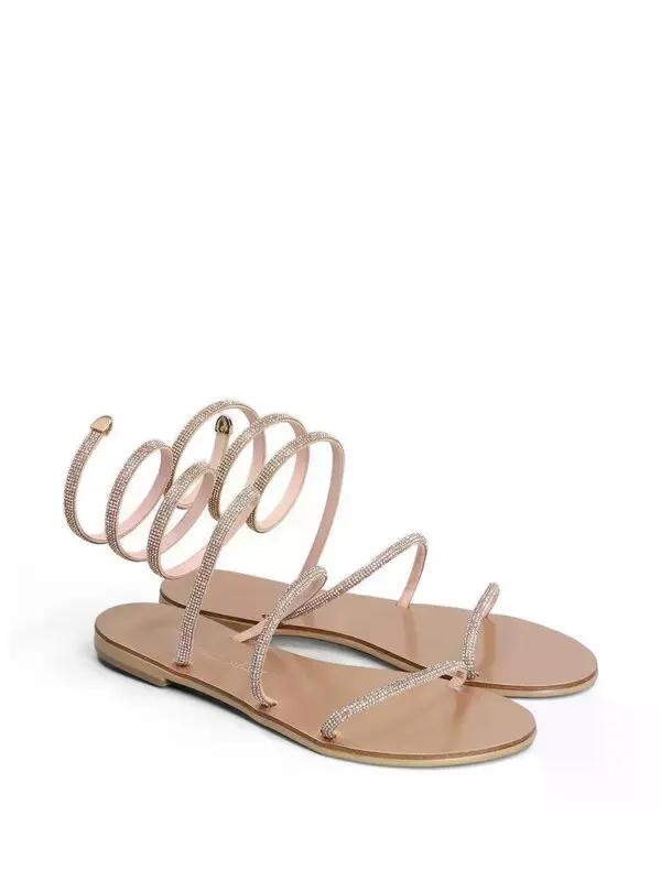 NICOLAS LAINAS Crystal Embellished Leather Flat Sandals