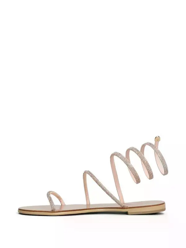 NICOLAS LAINAS Crystal Embellished Leather Flat Sandals