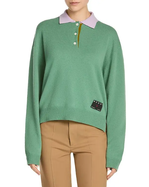 Marni Cashmere Long Sleeve Polo Sweater - Mint