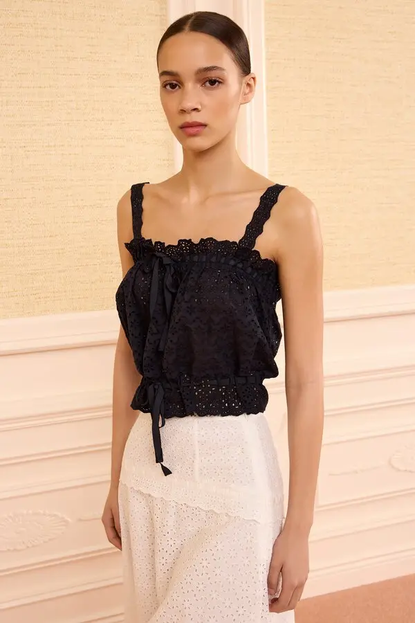 Ulla Johnson Isola Cotton Top With Eyelets And Appliqués - Midnight