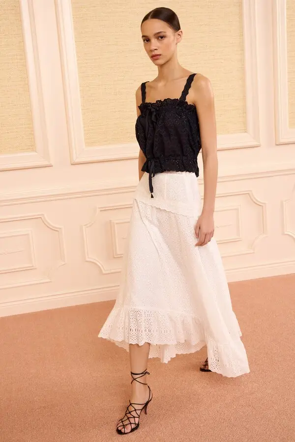 Ulla Johnson Cotton Eyelet Crop Top With Ruffle Trim - Midnight