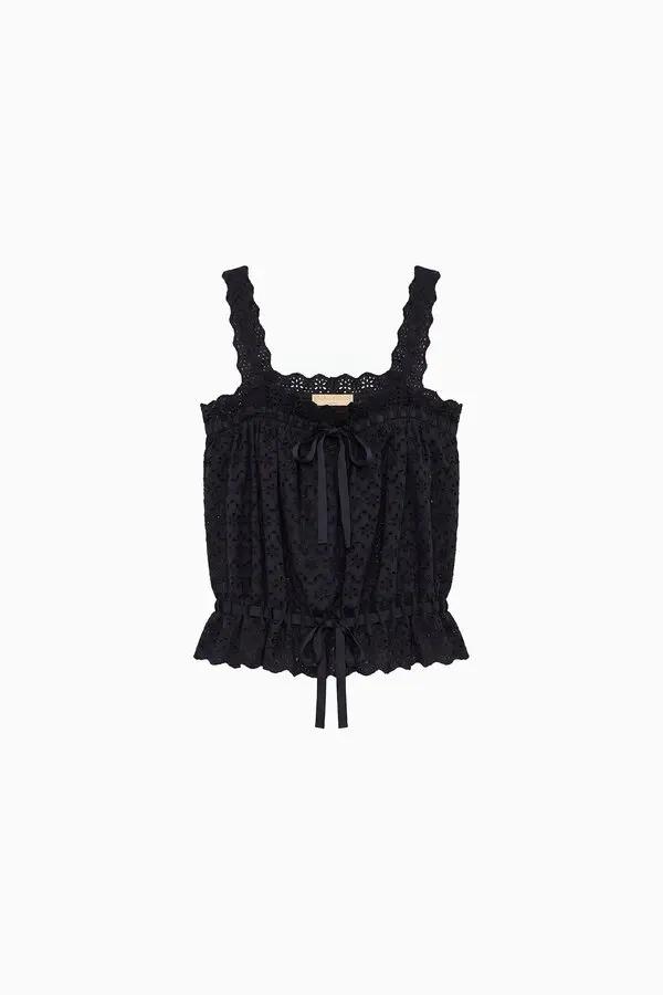 Ulla Johnson Isola Cotton Top With Eyelets And Appliqués - Midnight