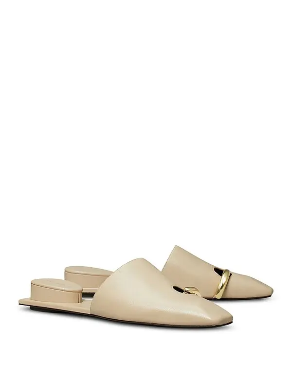 Tory Burch Leather Mules - Stone Gray