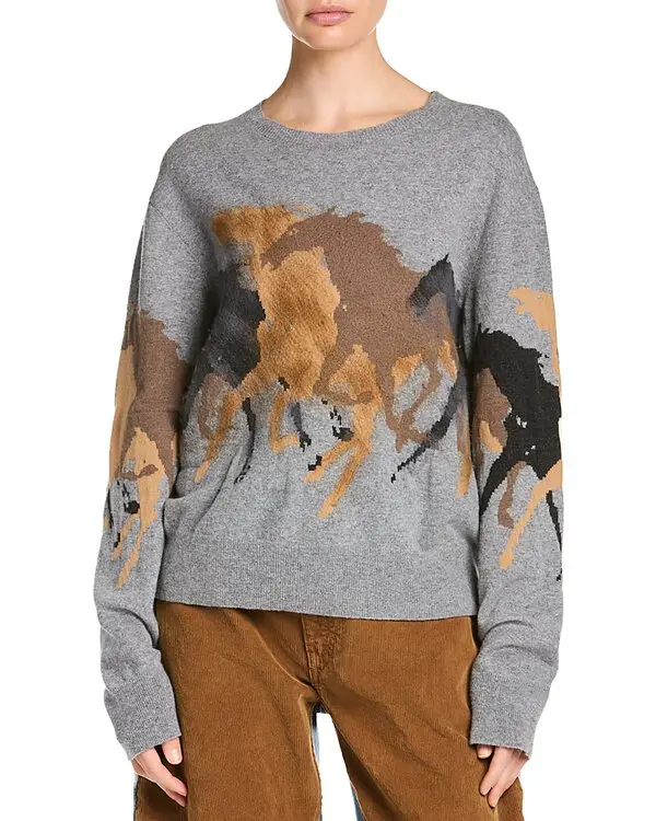 Stella McCartney Racing Horses Print Wool Sweater - Grey Melange