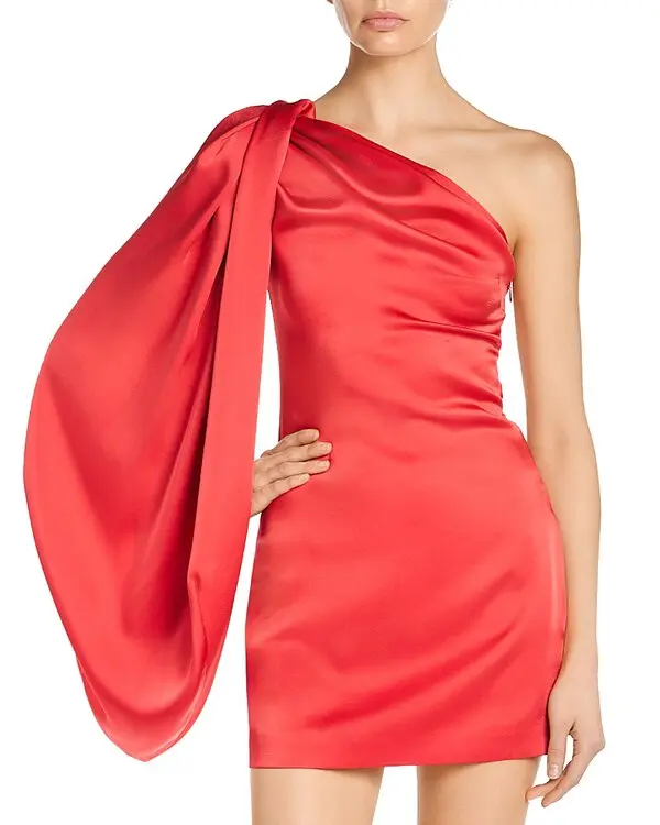 Stella McCartney One-shoulder Satin Mini Dress - Tomato