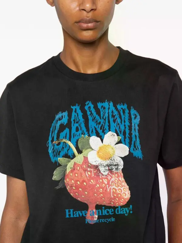 GANNI Graphic Print T-shirt - Black
