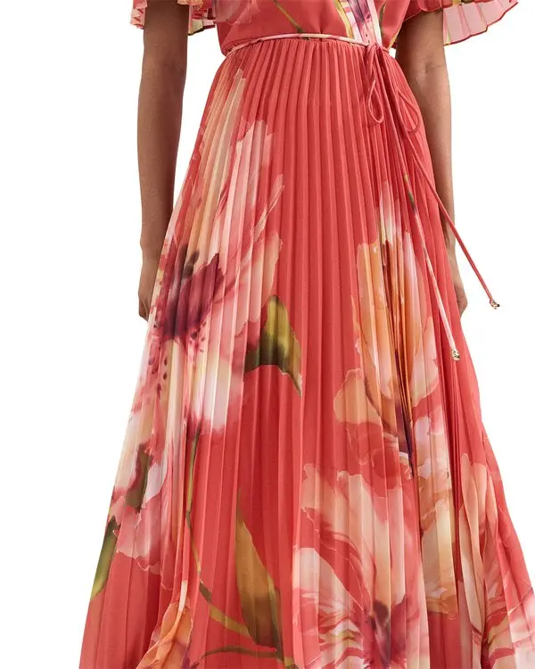 PHASE EIGHT Petites Abigail Pleated Floral Maxi Dress - Orange
