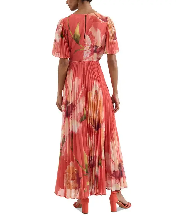 PHASE EIGHT Petites Abigail Pleated Floral Maxi Dress - Orange