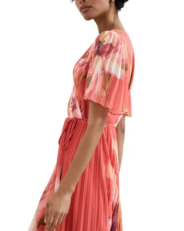 PHASE EIGHT Petites Abigail Pleated Floral Maxi Dress - Orange