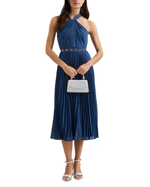 PHASE EIGHT Pleated Midi Dress With Halterneck