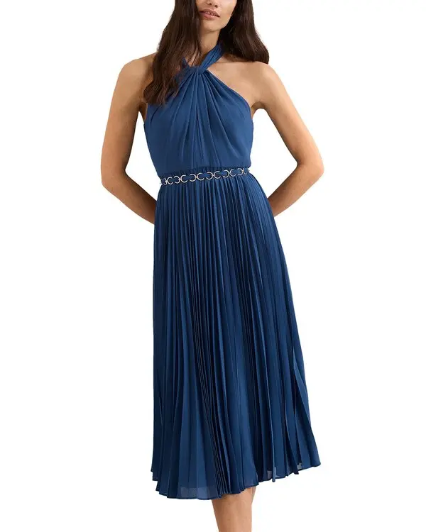 PHASE EIGHT Pleated Midi Dress With Halterneck