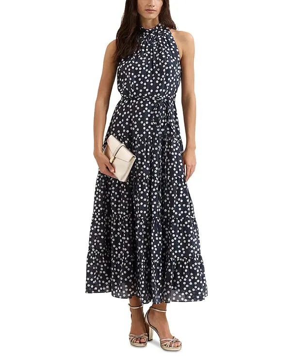 PHASE EIGHT Polka Dot Maxi Dress With Halterneck - Navy