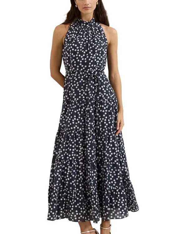 PHASE EIGHT Polka Dot Maxi Dress With Halterneck - Navy