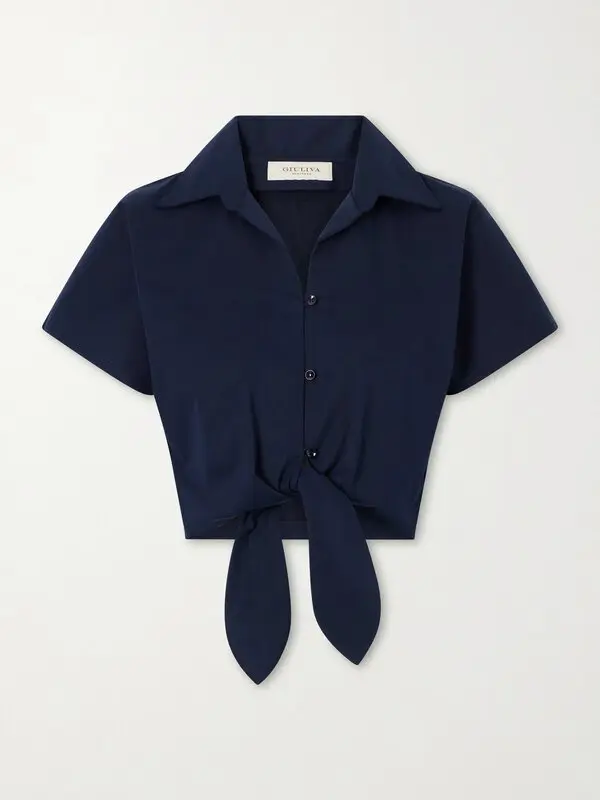 Giuliva Heritage Cropped Tie-front Cotton-blend Shirt