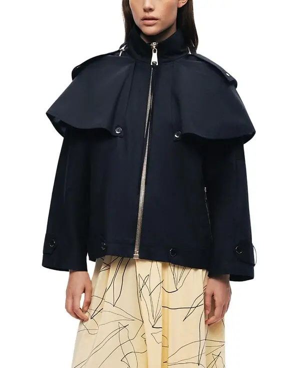 NOCTURNE Hooded Short Trench Jacket With Cape Overlay