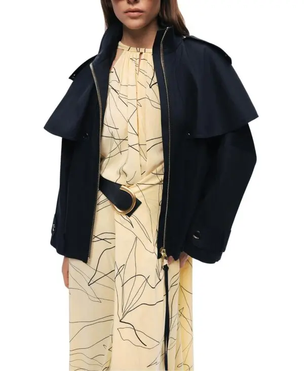NOCTURNE Hooded Short Trench Jacket With Cape Overlay