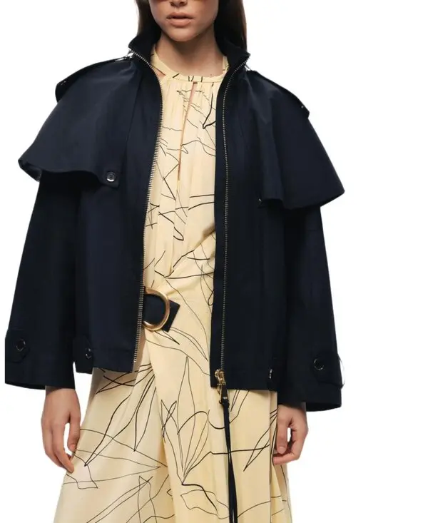 NOCTURNE Hooded Short Trench Jacket With Cape Overlay