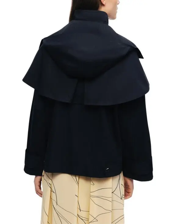NOCTURNE Hooded Short Trench Jacket With Cape Overlay